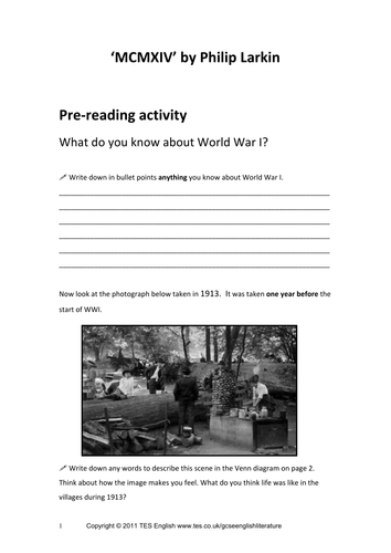 'MCMXIV' by Philip Larkin Teaching Resources | Teaching Resources