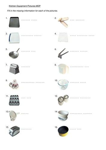 Equipment in the kitchen | Teaching Resources