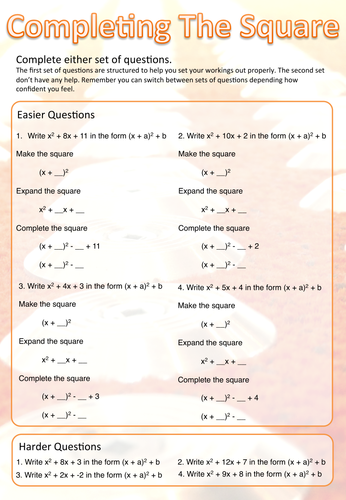 Completing The Square | Teaching Resources