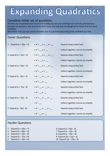 GCSE Expanding Quadratics Revision Worksheet | Teaching Resources