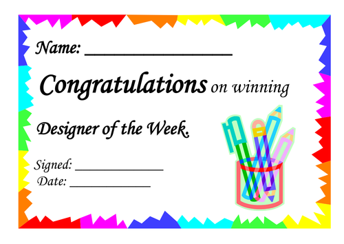 Designer of the Week Certificate. | Teaching Resources