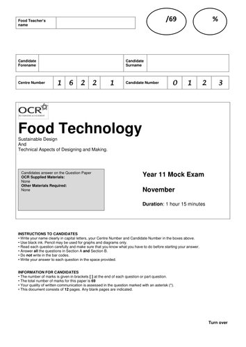 Yr11 Food Mock Exam | Teaching Resources