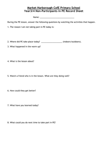 Non-Participation Record Sheets | Teaching Resources
