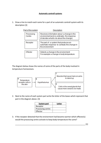 Homeostasis (OCR B4) lesson plan + worksheet | Teaching Resources Homeostasis (OCR B4) lesson plan + worksheet | Teaching Resources