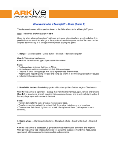 Who Wants to be a Zoologist? | Teaching Resources