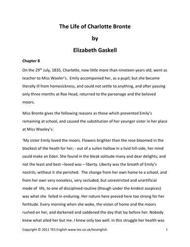 LITA1 Victorian Lit: The Life of Charlotte Bronte | Teaching Resources