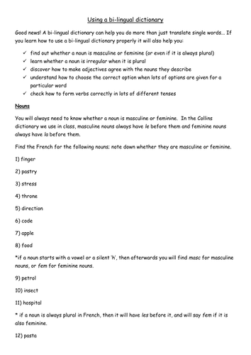 Using a French dictionary | Teaching Resources