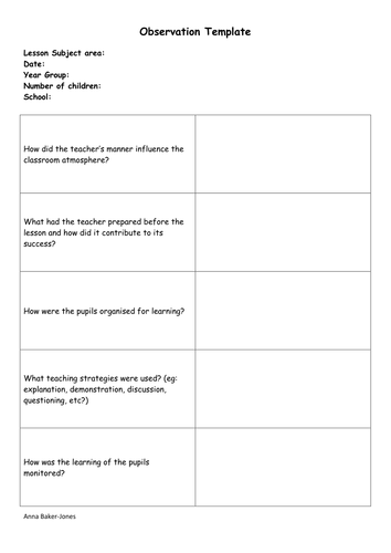 Observation Template - Teacher Training/PGCE/TA | Teaching Resources Observation Template - Teacher Training/PGCE/TA | Teaching Resources