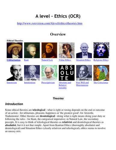 A'level ethics from OCR outline and some key info | Teaching Resources