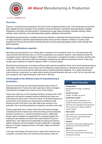 Manufacturing & Production Sector Overview | Teaching Resources
