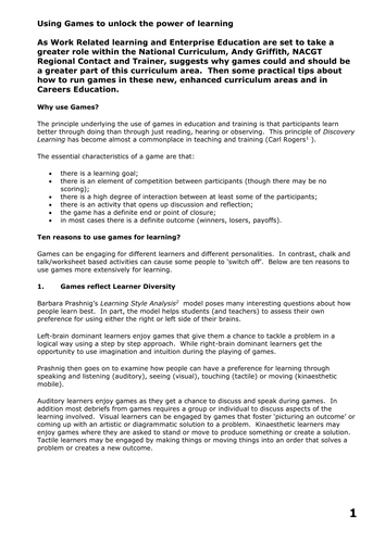 Using Games to unlock the power of learning | Teaching Resources