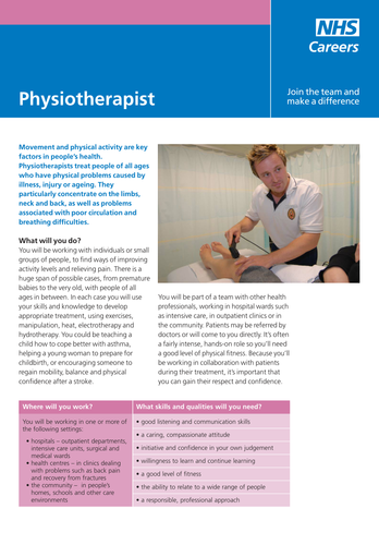 NHS Careers: Physiotherapist | Teaching Resources