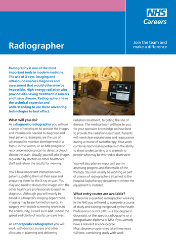 NHS Careers: Radiographer | Teaching Resources
