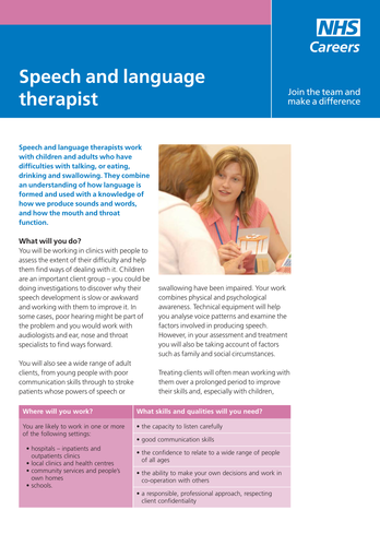 Nhs Careers Speech And Language Therapist Teaching Resources