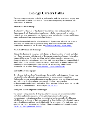 Biology Career Paths - Maths and Science Routes | Teaching Resources