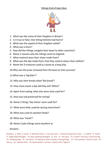 Viking End of topic Quiz | Teaching Resources