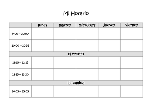 Mi Horario Escolar | Teaching Resources