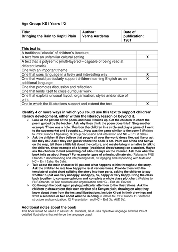 bringing the rain to kapiti plain | Teaching Resources