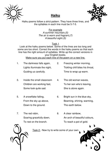 Correcting and writing haiku poems | Teaching Resources