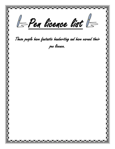 Pen licence list | Teaching Resources