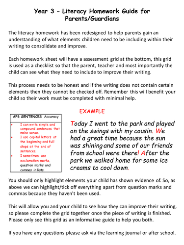 APP Writing Homework Template | Teaching Resources