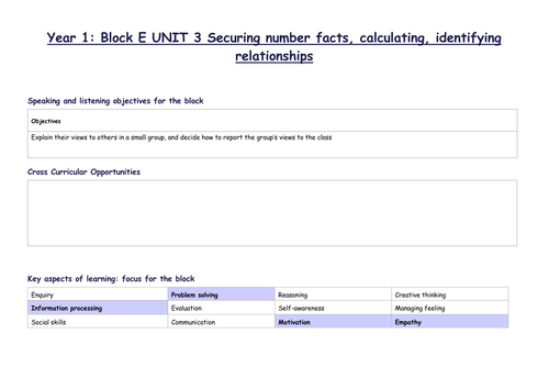 Y1 Maths outline plans for blocks and units | Teaching Resources