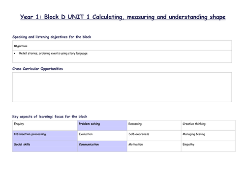 Y1 Maths outline plans for blocks and units | Teaching Resources