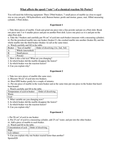 Rate of reaction practical by simoninpng - Teaching Resources - TES