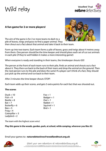 Wild relay game | Teaching Resources