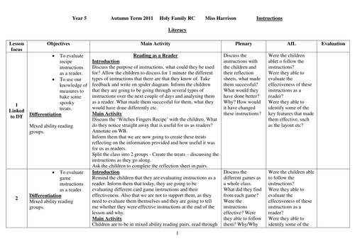 Writing Instructions planning Year 5 | Teaching Resources