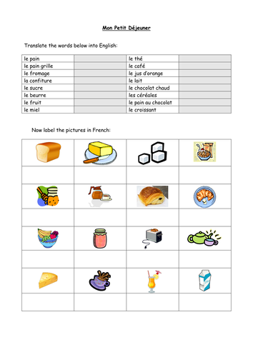 Mon Petit Déjeuner - worksheet | Teaching Resources