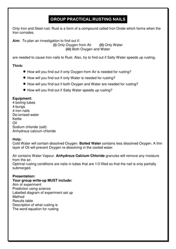 Rusting Activity | Teaching Resources Rusting Activity | Teaching Resources