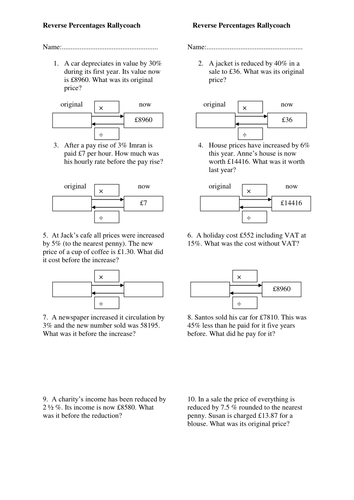 Reverse Percentages Resources | Tes