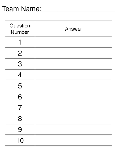 Quiz Answer Sheets Printable Quiz Answer Sheets Printable