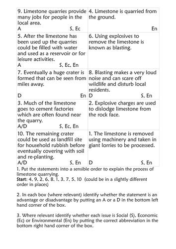 Worksheet AQA CHEM 2011 C1 2.5 limestone issues | Teaching Resources