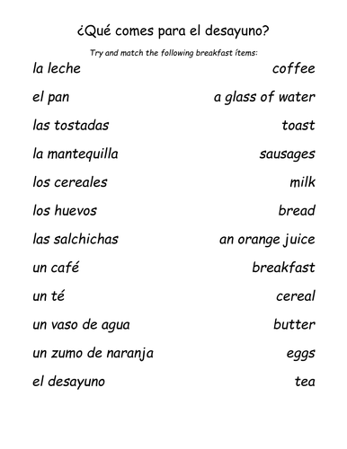 Qué Comes Para El desayuno? - MATCH UP | Teaching Resources