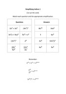 Simplifying Indices Match Up | Teaching Resources