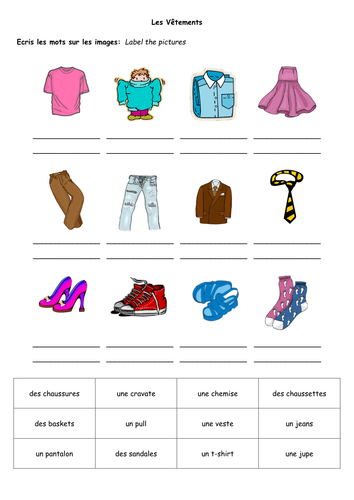 Les Vêtements - WORKSHEET | Teaching Resources