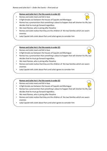 Romeo & Juliet Act1: Order the Events Worksheet | Teaching Resources