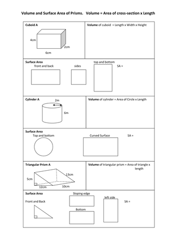 Volume and Surface Area of Prisms | Teaching Resources