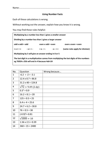 Using number facts to check calculations | Teaching Resources