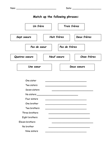 Avoir / freres et soeurs / | Teaching Resources