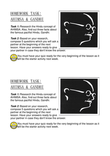 Ahimsa & Gandhi hwk - link to starter activity | Teaching Resources