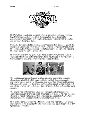 Rock and Roll Worksheet | Teaching Resources