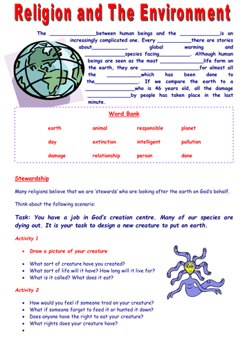 Christianity and the Environment Worksheet | Teaching Resources