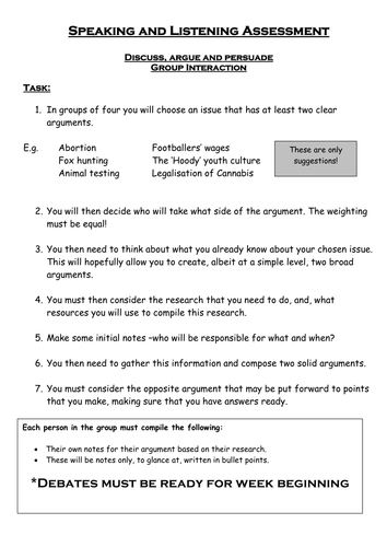 How to debate - Speaking and Listening | Teaching Resources