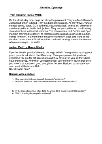 Analysing narrative openings - easy | Teaching Resources