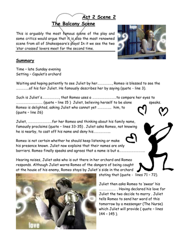 Romeo and Juliet: Act 2 Scene 2 Cloze Activity | Teaching Resources