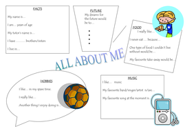 'All About Me' writing task | Teaching Resources
