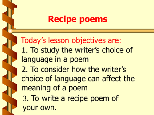 Full lesson Powerpoint on Recipe Poetry | Teaching Resources